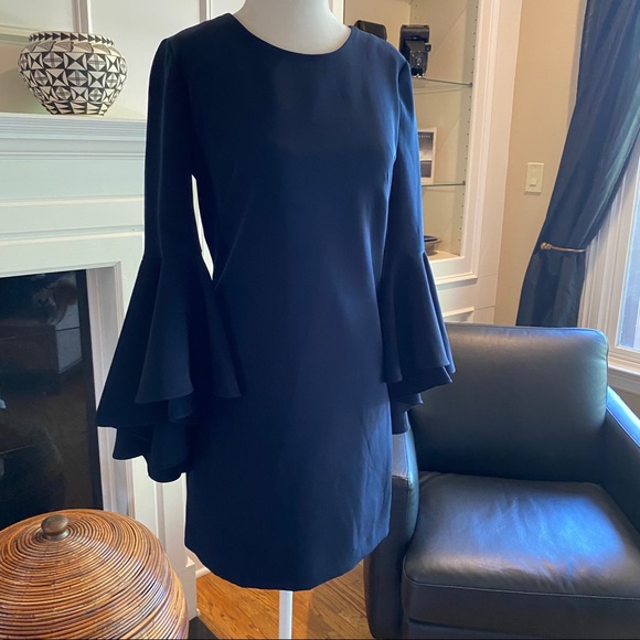Milly | Dresses | Milly Italian Cady Bell Sleeve Dress Navy Sz Nwt ...